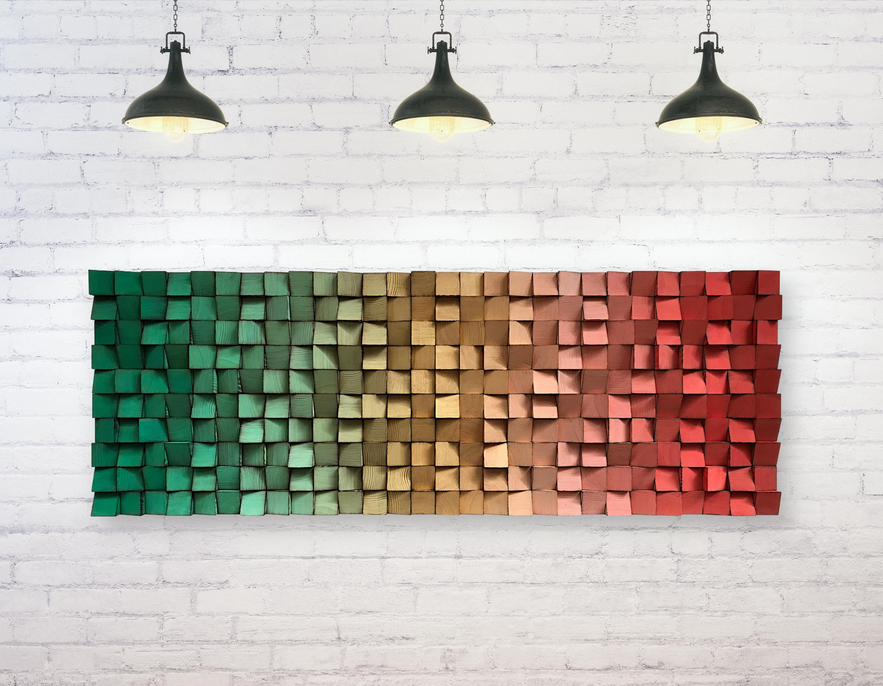 Wood Wall Art - Handmade Sound Diffuser - Greem Gold Red Wall Decor - Etsy