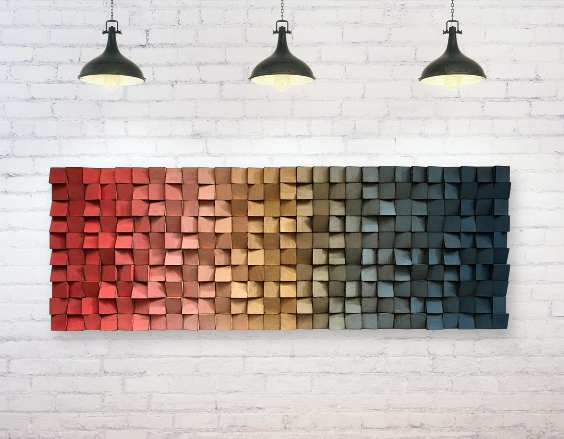 Wood Wall Art - Handmade Sound Diffuser - Red Gold Blue Wall Decor - Etsy
