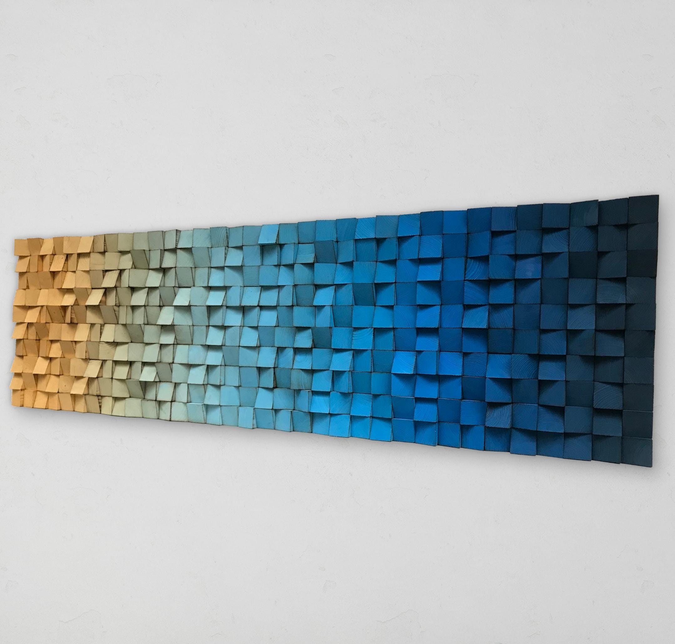 Geometric Wall Art - Wood Sound Diffuser - Blue Gold Wall Decor - Etsy