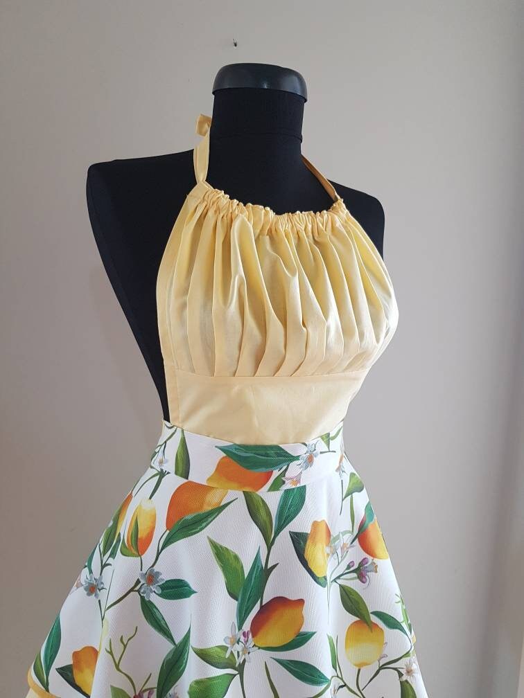 Cute Lemon Kitchen Apron for Women Yellow Retro Cooking | Etsy