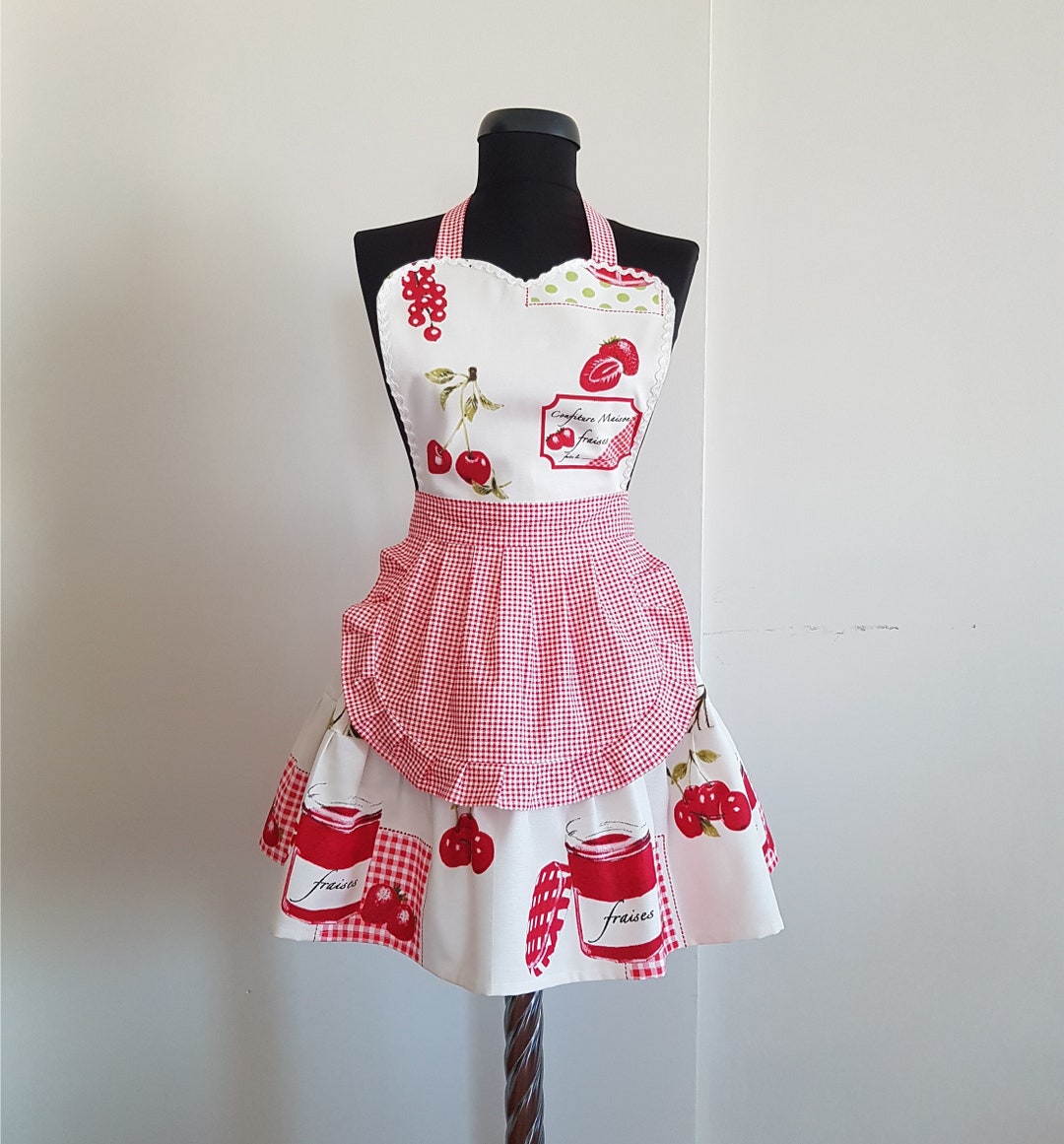 Gingham Cherry Aprons for Women , Sweetheart Plaid Retro Apron ...