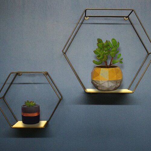 Set of 3 Geometric Industrial Shelves Hexagonal Metal and - Etsy