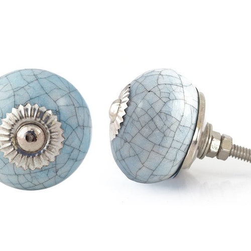 Round Duck Egg Blue Cabinet Knob With Crackle / Cracked Glaze - Etsy
