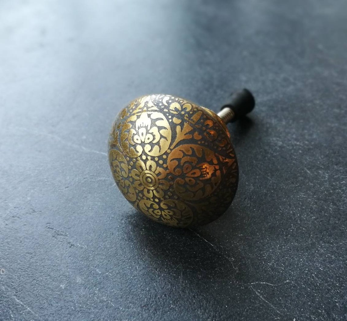 Intricate Filigree Engraved Golden Brass Cupboard Handle - Etsy