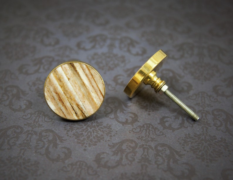 Gold Brass & Brown Bone Inlay Cupboard Door Handle Striped - Etsy