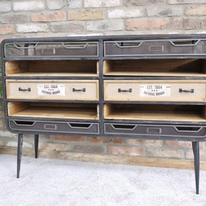 Metal and Wood Utility Drawer Cabinet Four Metal Mesh Drawers Two ...