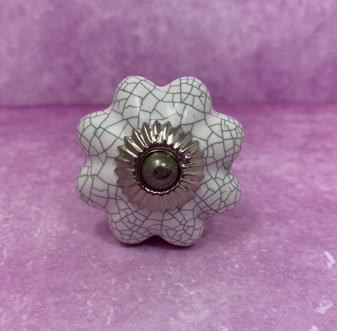 8 Sided White Cupboard Door Knob With Crackle Glaze Decoration - Etsy