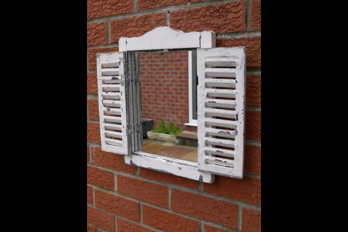 Country Style Rustic Window Mirror With Shutters Distressed | Etsy