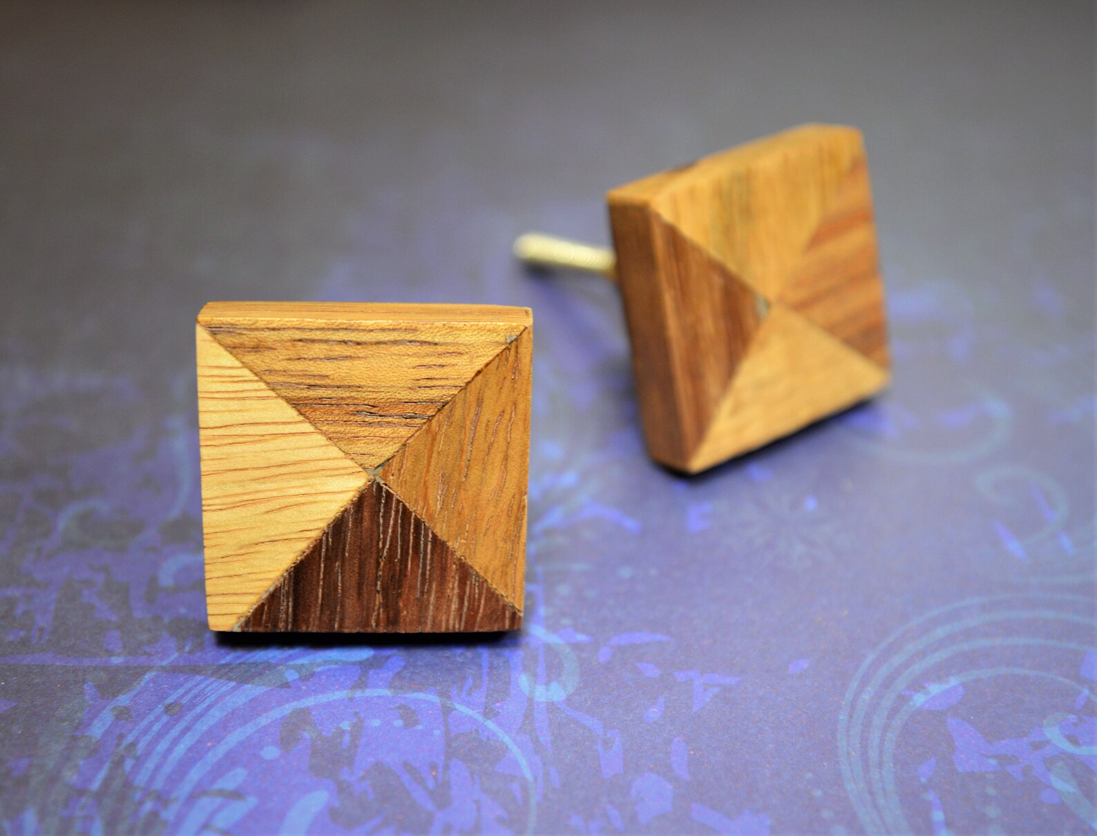 Geometric Triangular Patterned Square Door Knob Wooden - Etsy