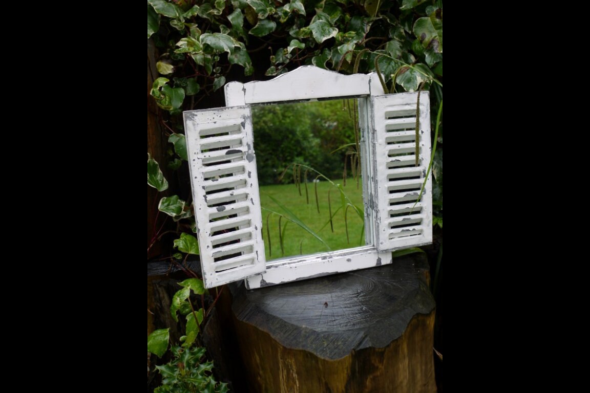 Country Style Rustic Window Mirror With Shutters Distressed | Etsy