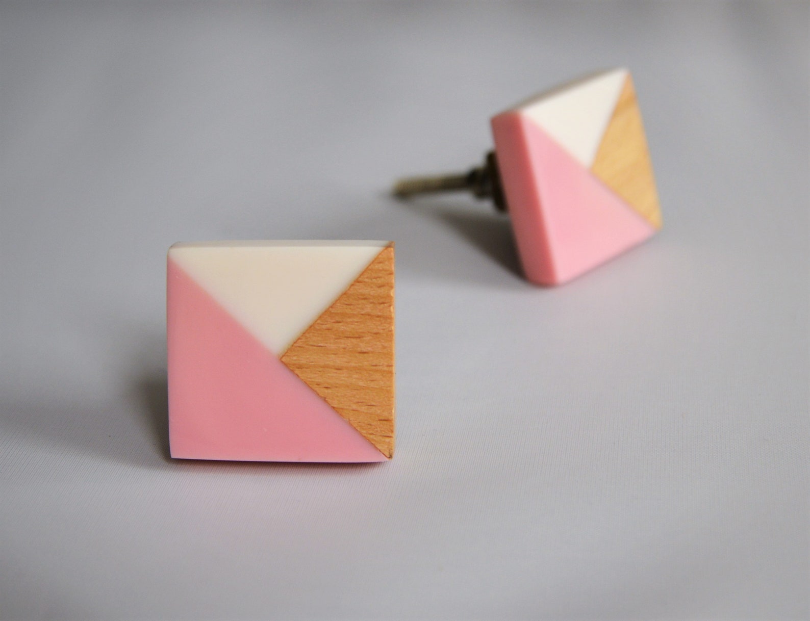 Geometric Square Pink & White Door Knob Triangular Patterned - Etsy