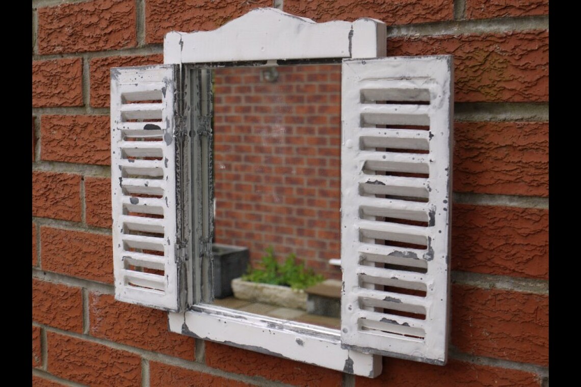 Country Style Rustic Window Mirror With Shutters Distressed | Etsy