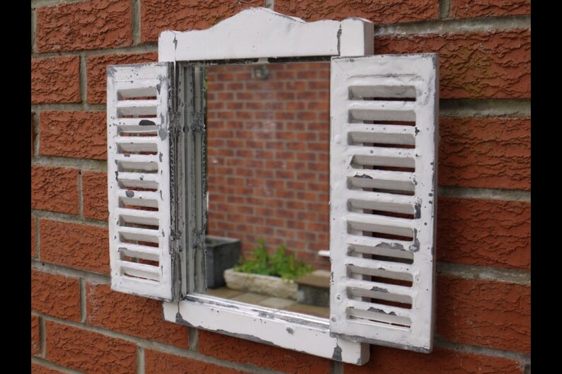 Country Style Rustic Window Mirror With Shutters Distressed | Etsy