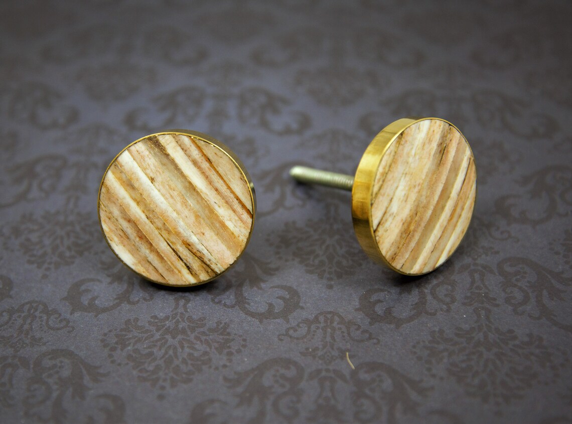 Gold Brass & Brown Bone Inlay Cupboard Door Handle Striped - Etsy