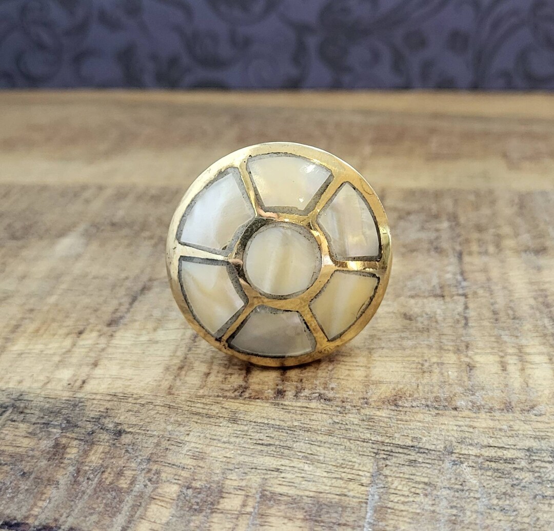 Honeycomb Mother of Pearl Drawer Knob Shell and Brass Cabinet Door Pull ...