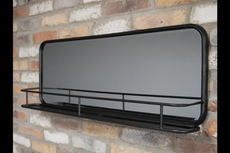 Industrial Black Mirror With Shelf Wall Mounted Metal | Etsy