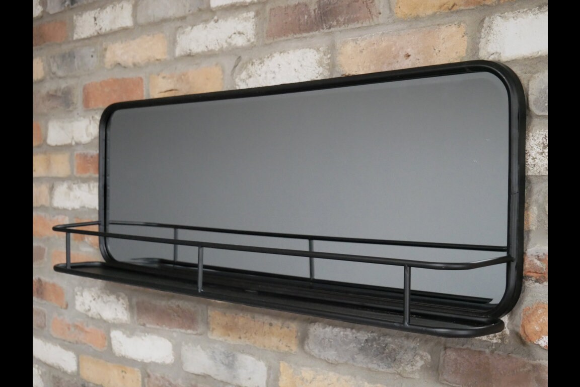 Industrial Black Mirror With Shelf Wall Mounted Metal | Etsy