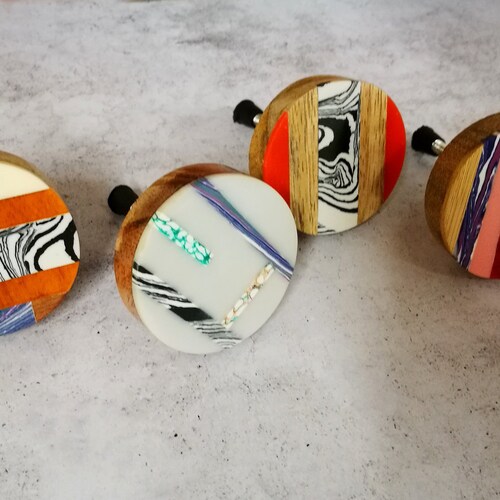 Geometric Green & Black Resin Mango Wood Cupboard Door Knob - Etsy