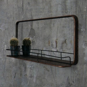 Distressed Copper Finish Mirror With Shelf Industrial Metal Wall Mirror ...