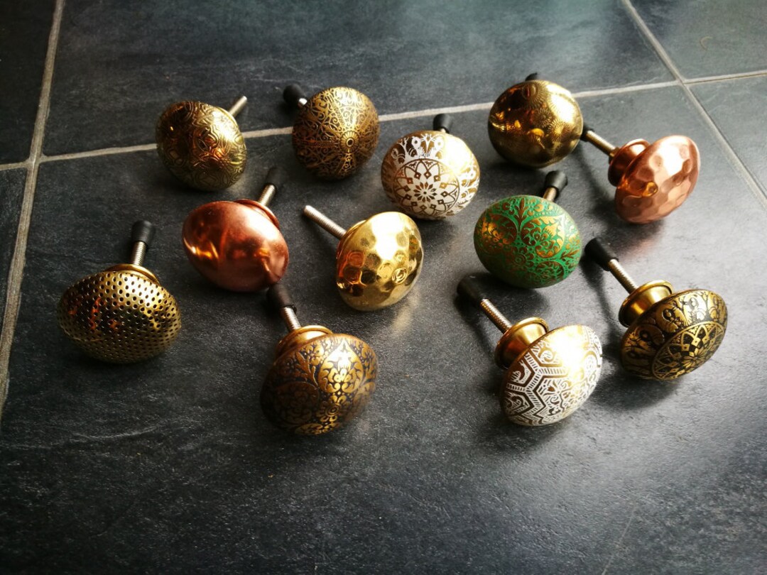 Intricate Patterned Brass Cabinet Knobs Decorative Coloured - Etsy