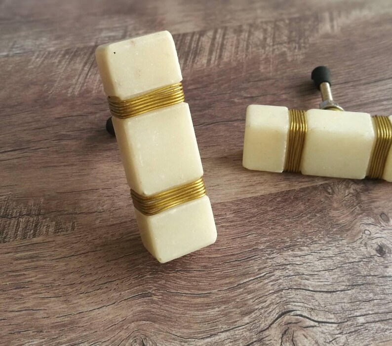 Marble and Brass Rectangular Drawer Pull off White Stone and | Etsy