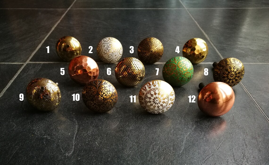 Brass Pinhole Circular Cabinet Knob Intricate Gold Dotted | Etsy