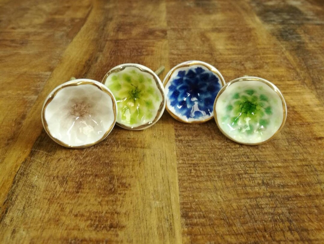 Round Crackled Glaze Ceramic Cabinet Knob With Gold Rim Colourful Crackle Glazed Drawer Pull ...
