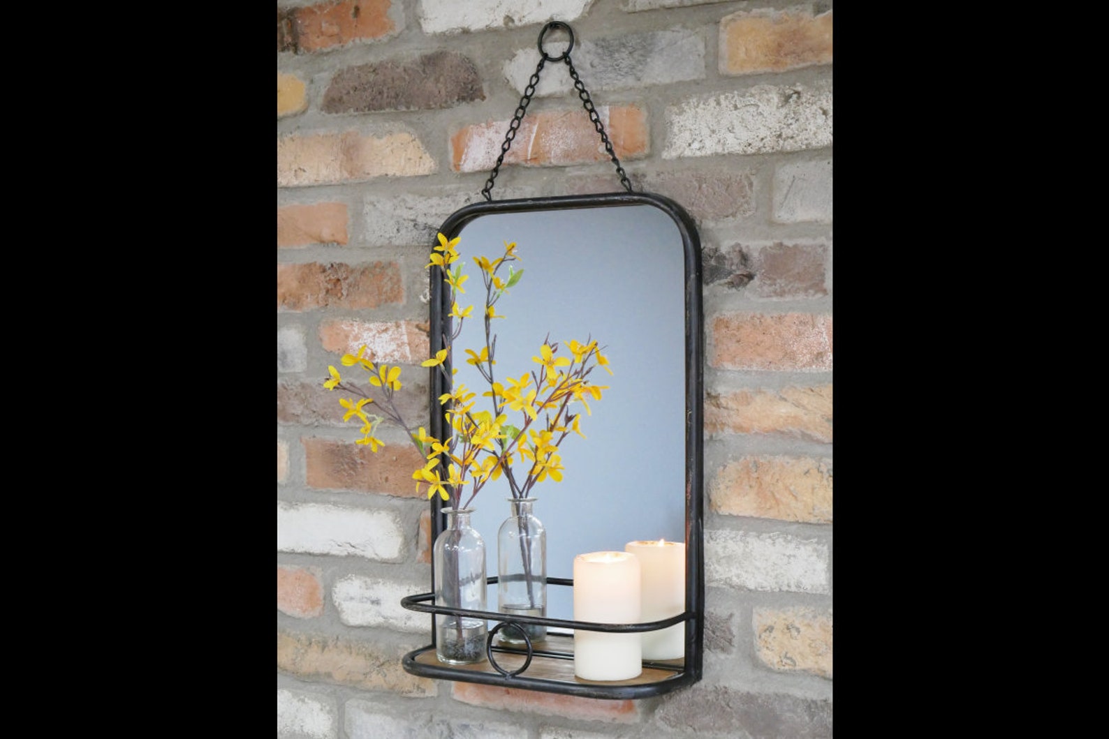 Industrial Metal Pipe Mirror With Floating Wooden Shelf - Etsy