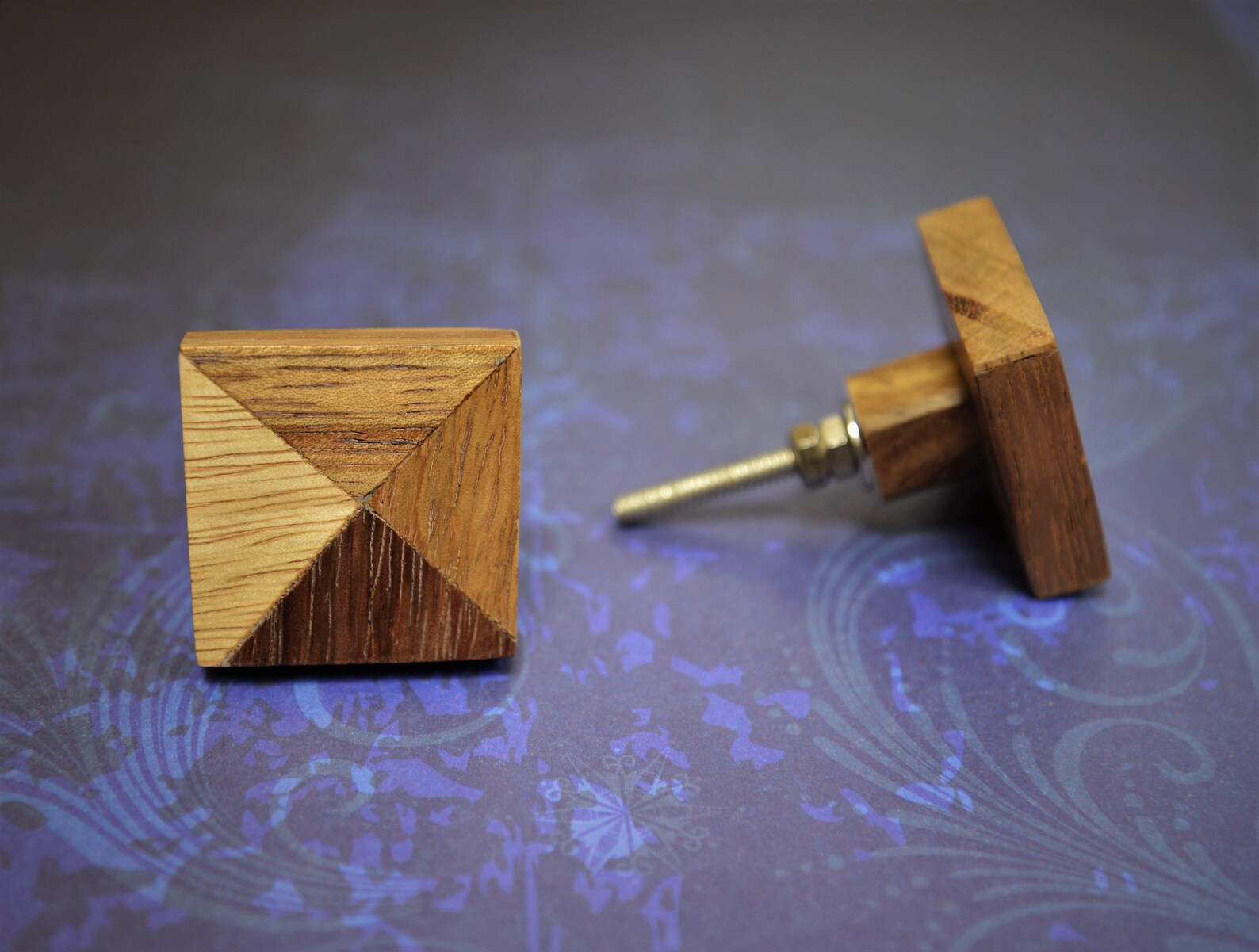 Geometric Triangular Patterned Square Door Knob Wooden - Etsy