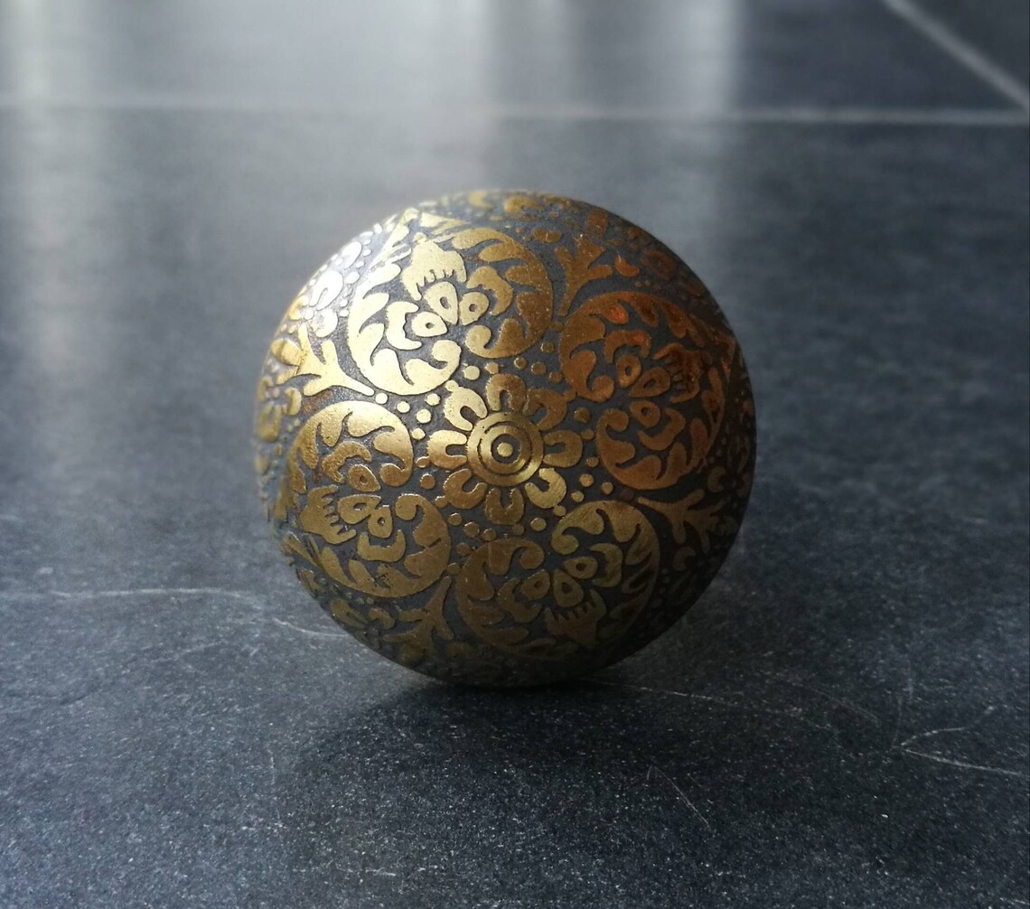 Intricate Filigree Engraved Golden Brass Cupboard Handle - Etsy