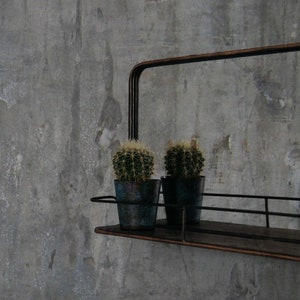 Distressed Copper Finish Mirror With Shelf Industrial Metal Wall Mirror ...