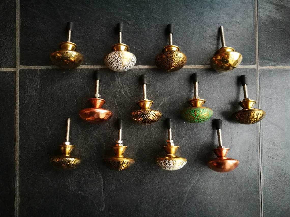 Brass Pinhole Circular Cabinet Knob Intricate Gold Dotted | Etsy