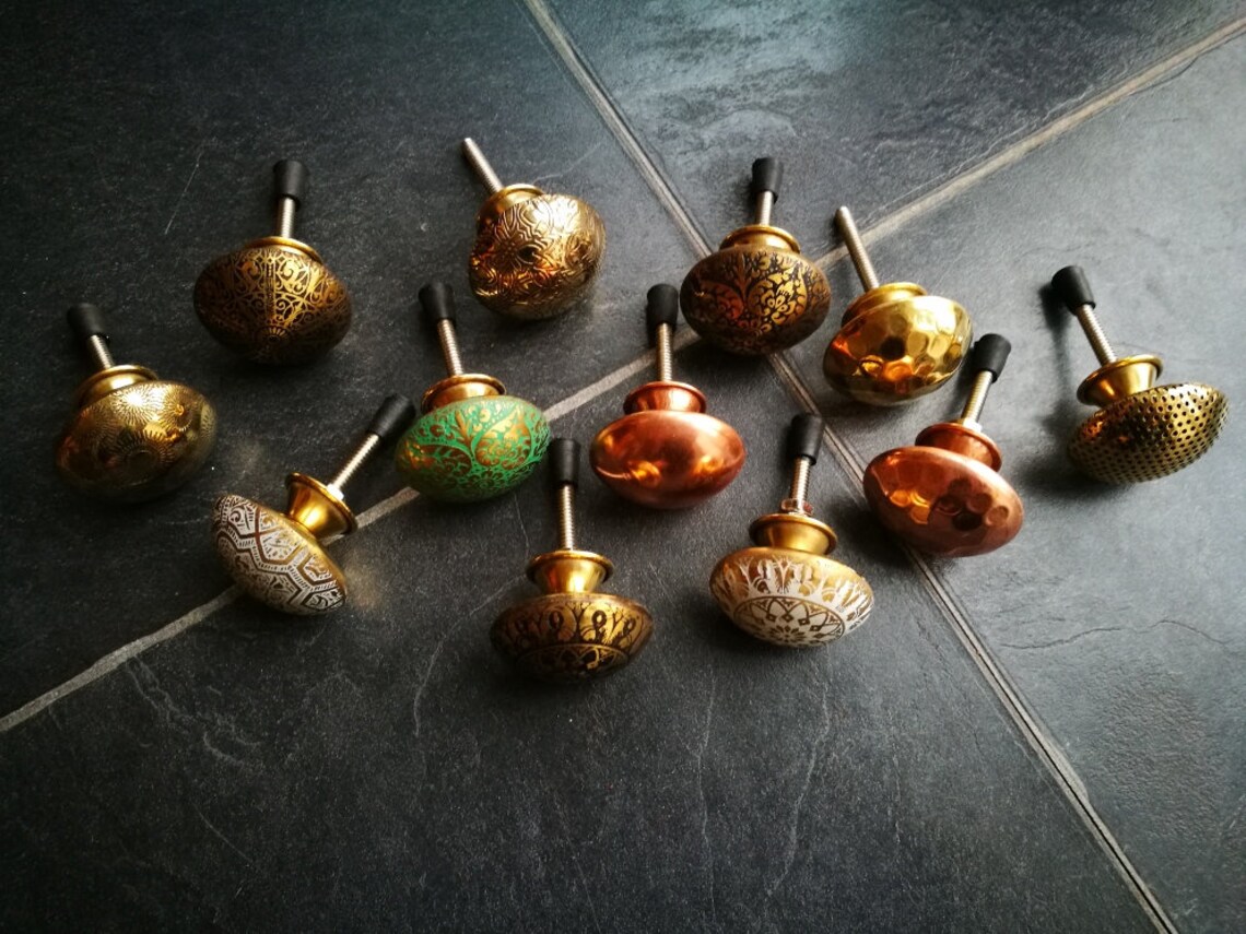 Brass Pinhole Circular Cabinet Knob Intricate Gold Dotted | Etsy