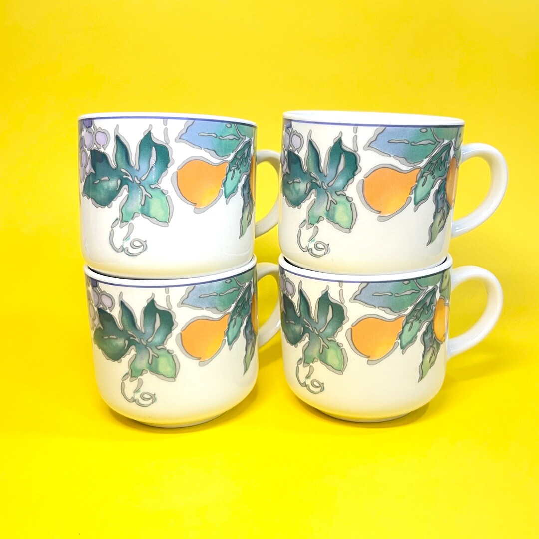 Vintage Gibson Houseware China Set of 4 Vintage Leaf and Fruit Coffee ...