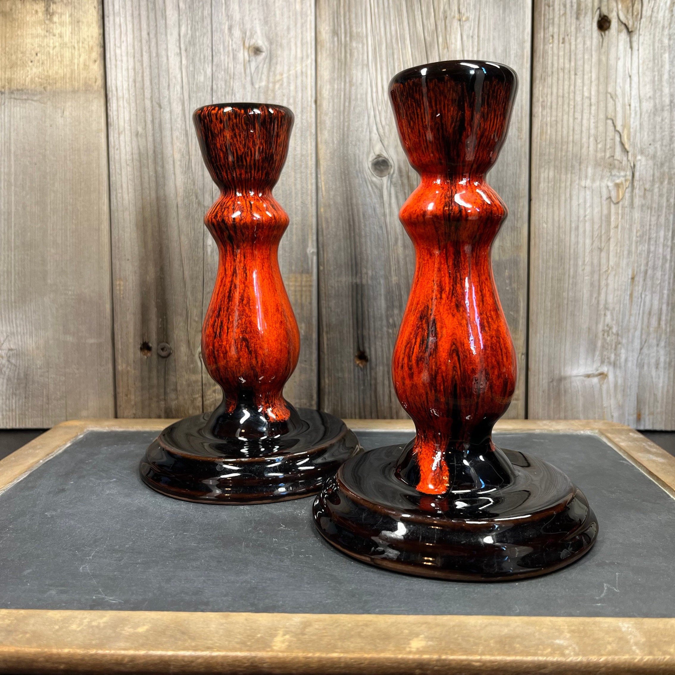 Pair of Vintage Ceramic Pottery Red Drip-glazed Candlestick Holders - Etsy