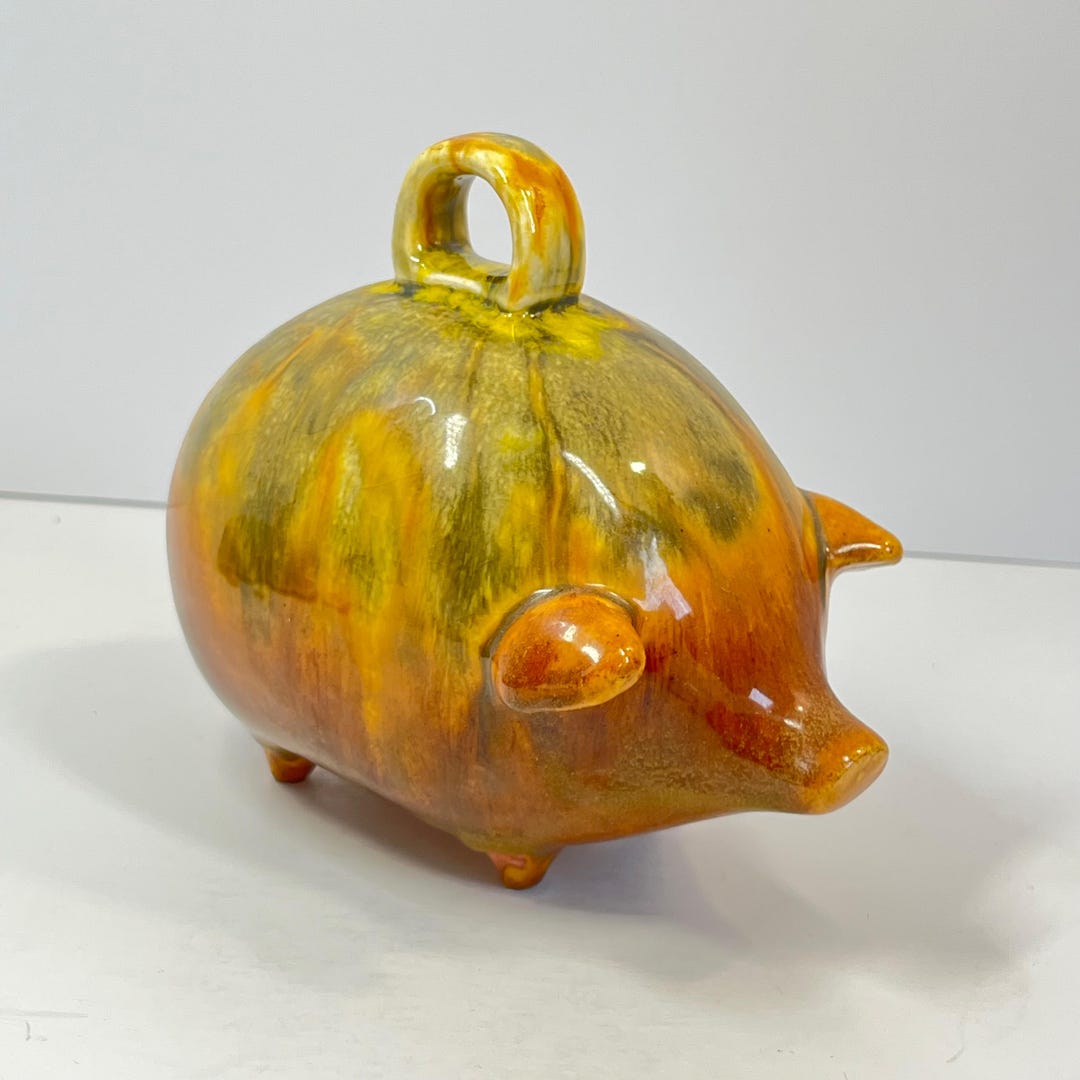 Vintage Ceramic Piggy Bank | Drip Glaze - Etsy