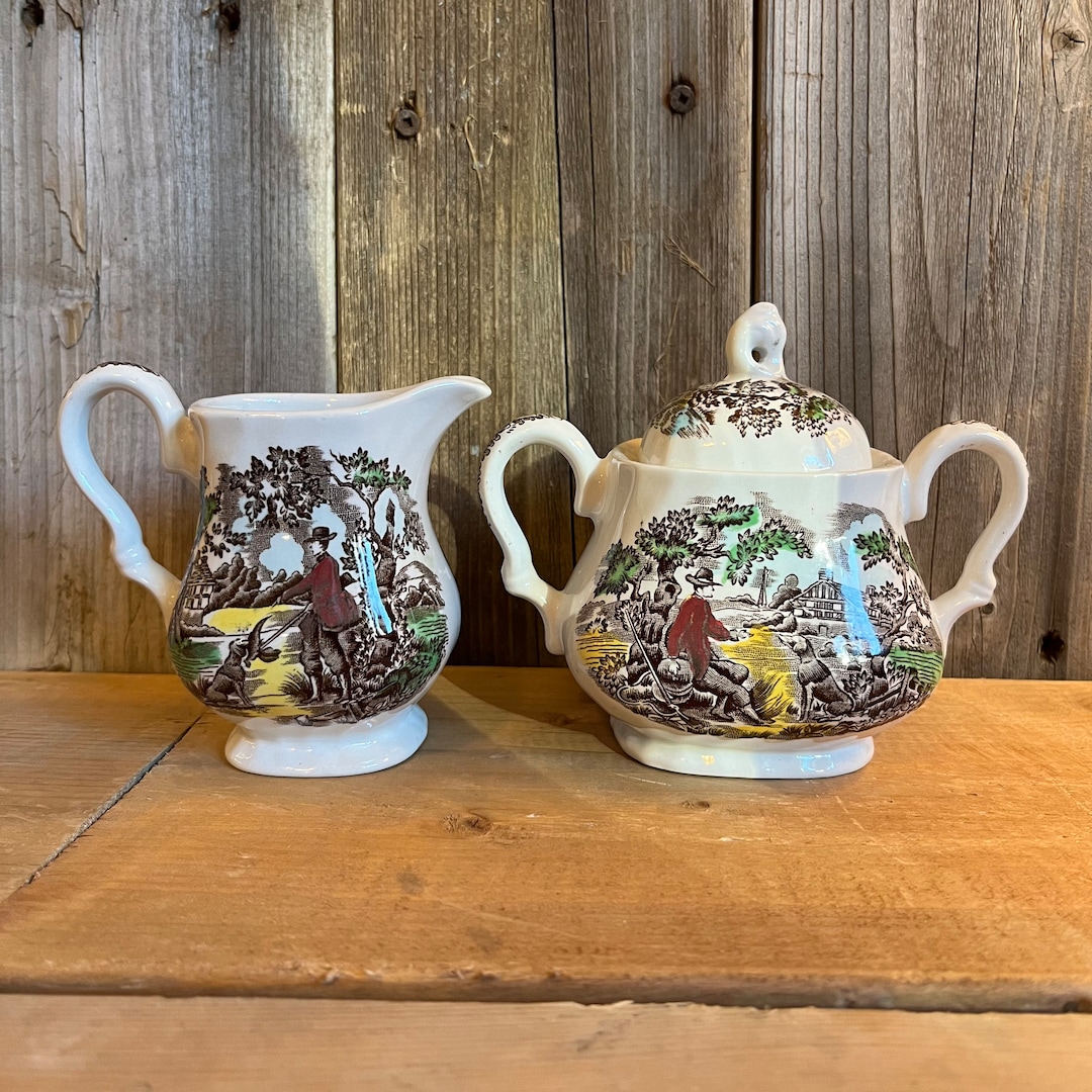 Vintage Myott the Hunter Creamer and Sugar Bowl - Etsy