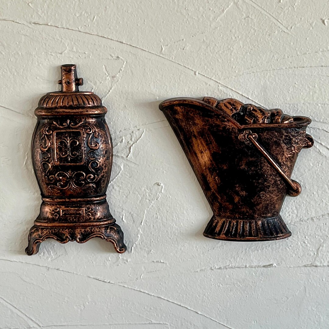 Vintage Syroco Copper Tone Pot Belly Stove & Coal Bucket Wall Decor - Etsy