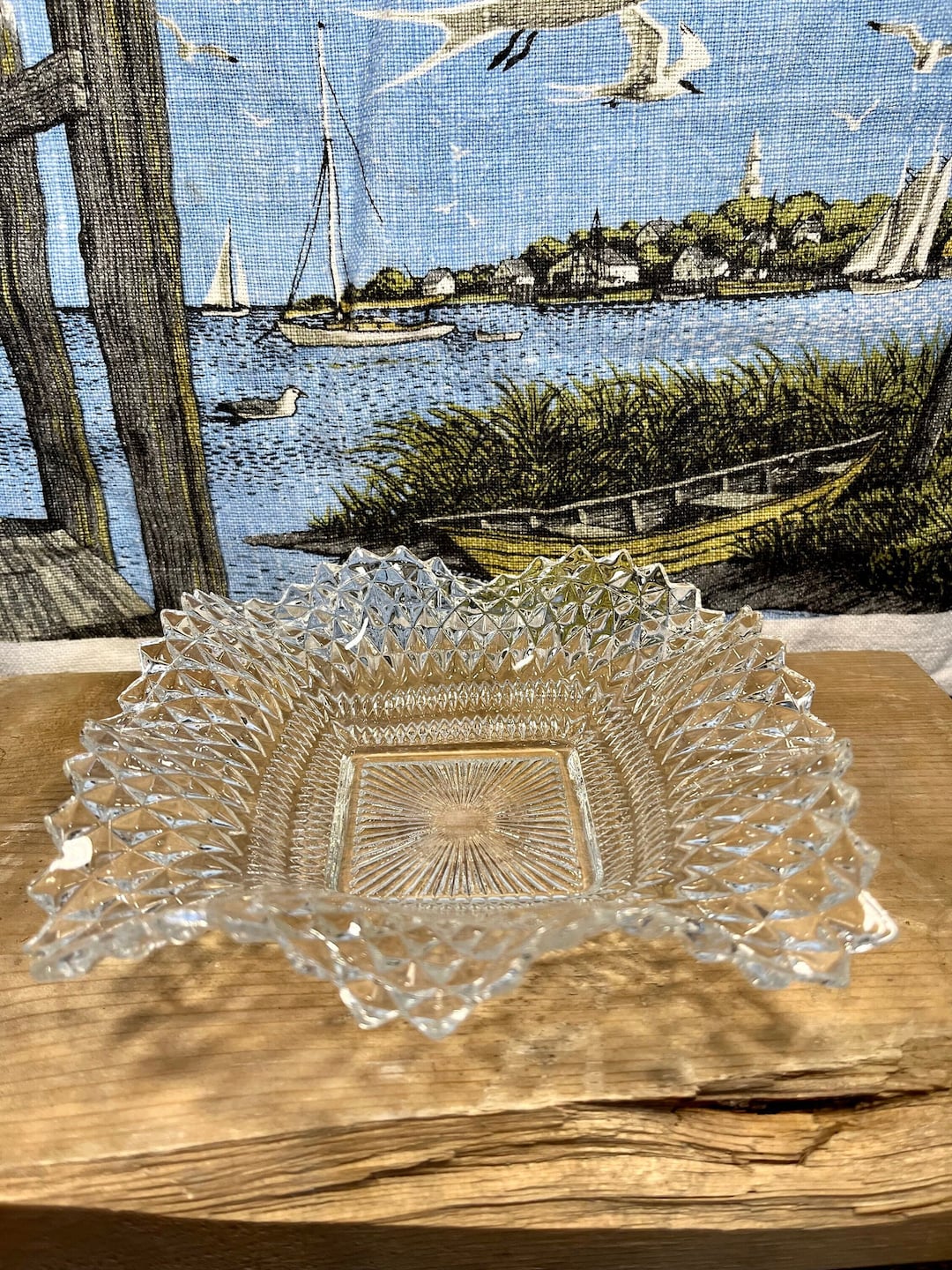 Vintage Diamond Point Square Glass Trinket\candy Dish by Indiana Glass ...