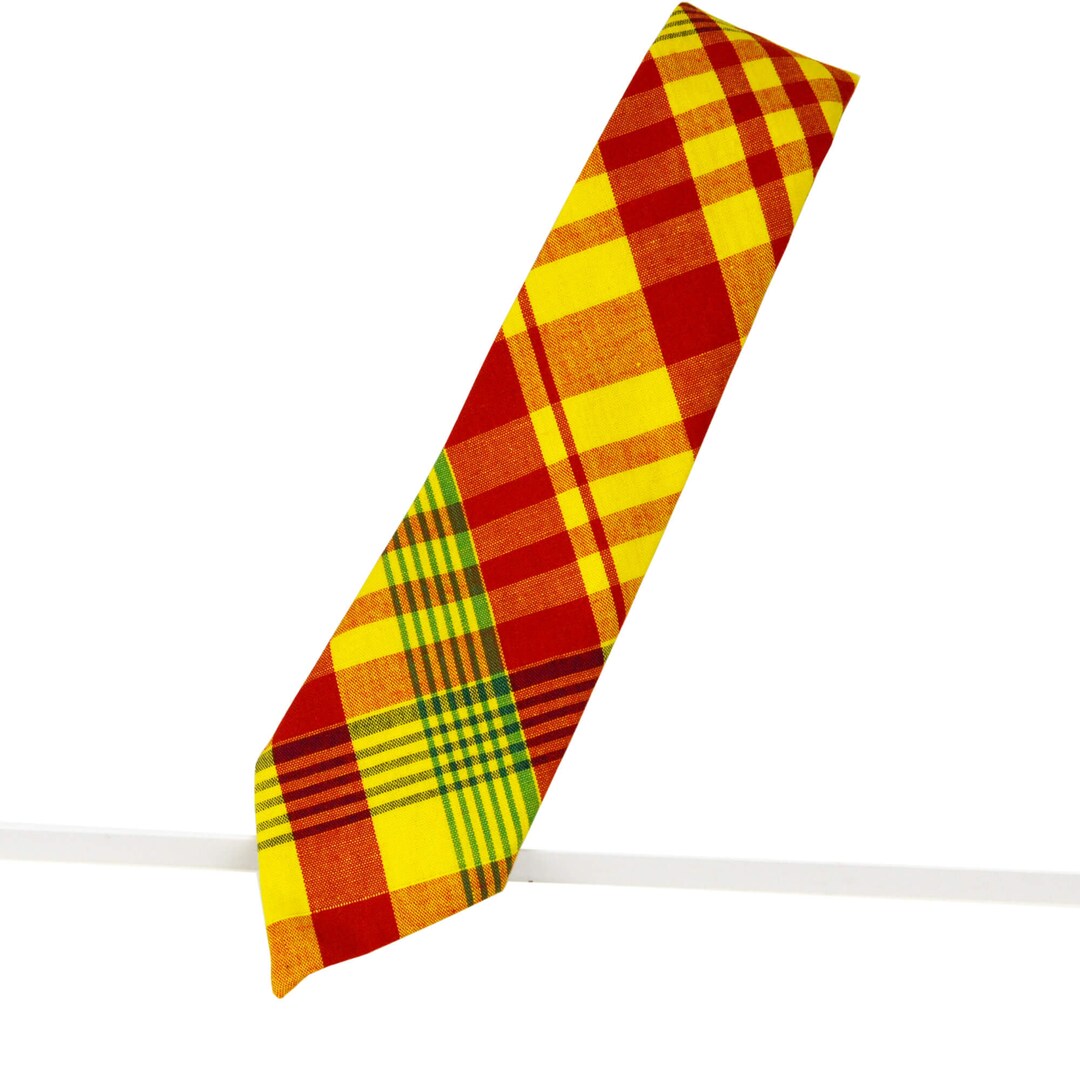 Yellow Red Plaid Madras Tie, Men Gift, Men Accessory, Hand Sewn Tie ...