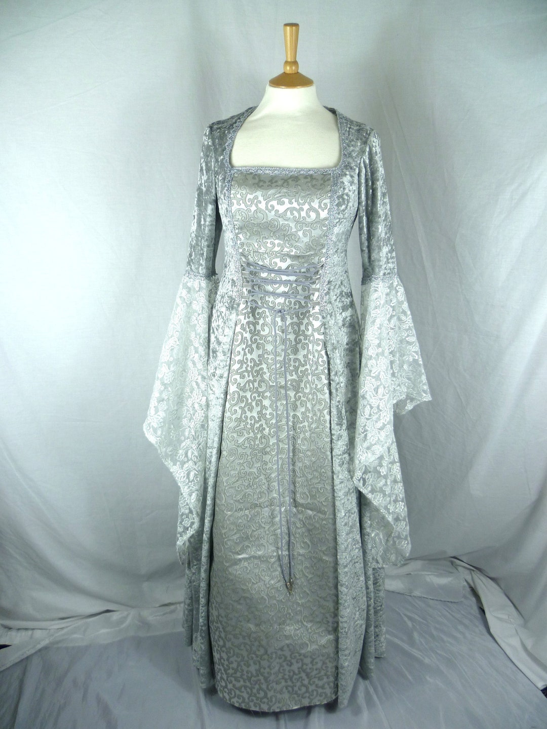 Silver Medieval Wedding Dress, Renaissance Gown Ready Made UK Size 14 ...