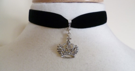 Black Velvet Crystal Crown Choker Velvet Necklace Pagan - Etsy
