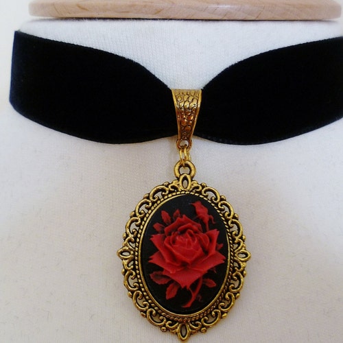 Red Rose Choker Rose Cameo Choker Necklace Medieval Wedding | Etsy