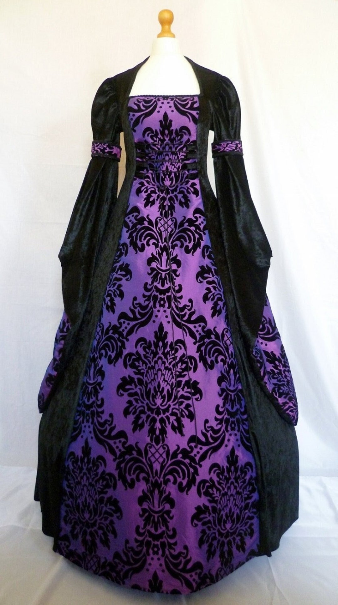 Medieval Dress: Black Velvet & Purple Renaissance Gown, Custom Made to ...