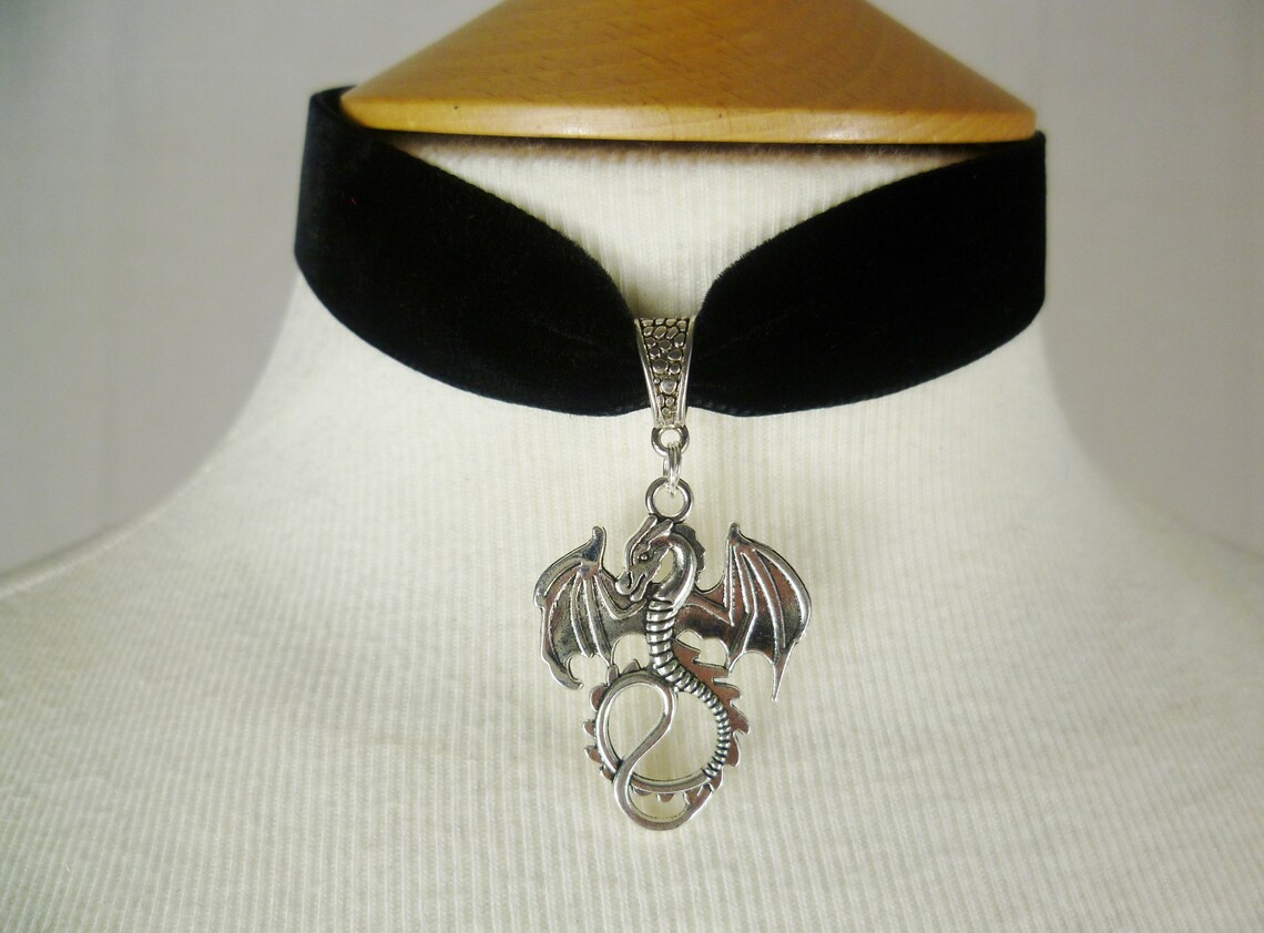 Black Velvet Dragon Choker Gothic Necklace Halloween | Etsy