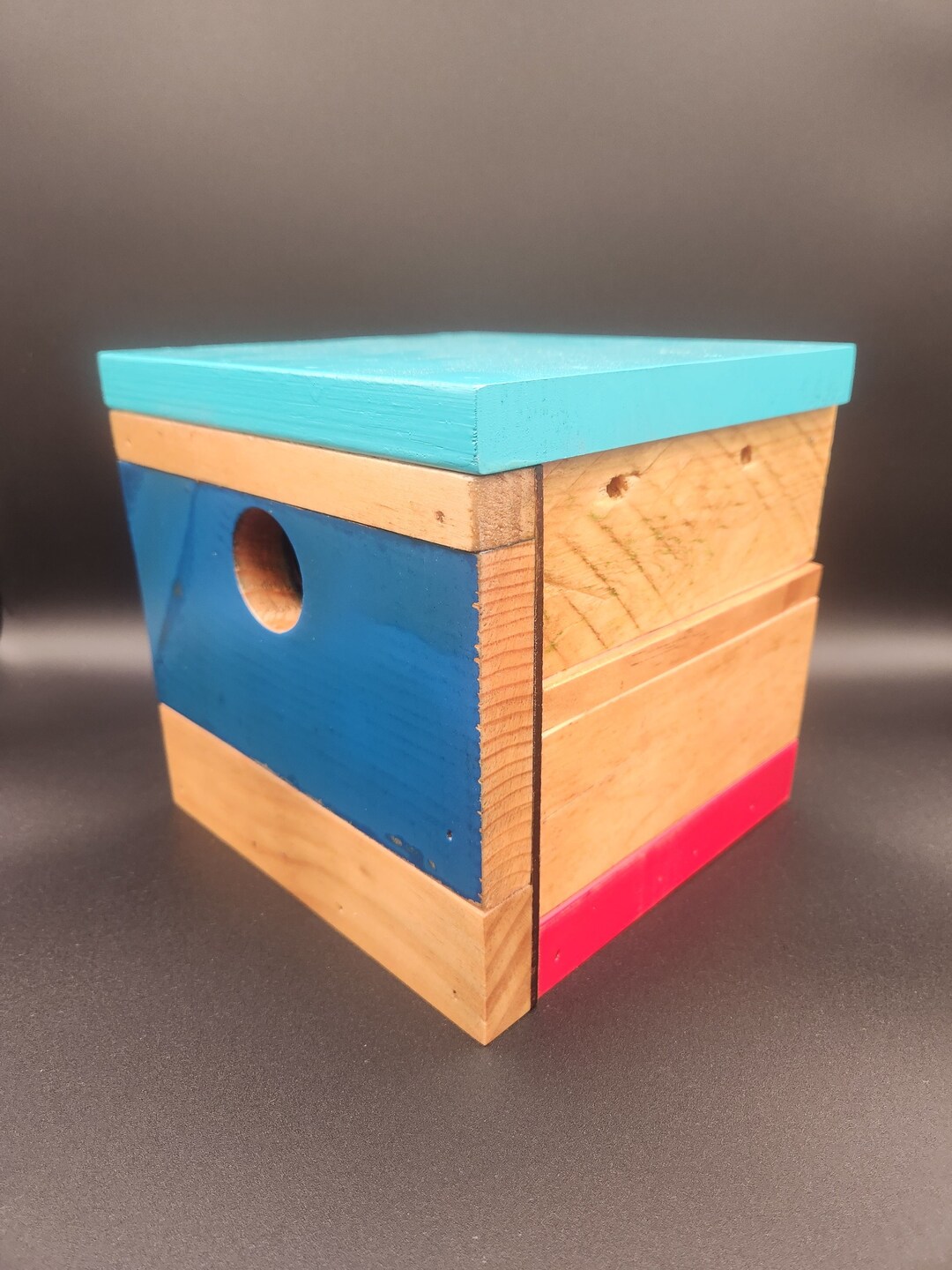 Square Birdhouse, Recycled Wood, Outdoor, Rustic Garden Feature, Blue ...