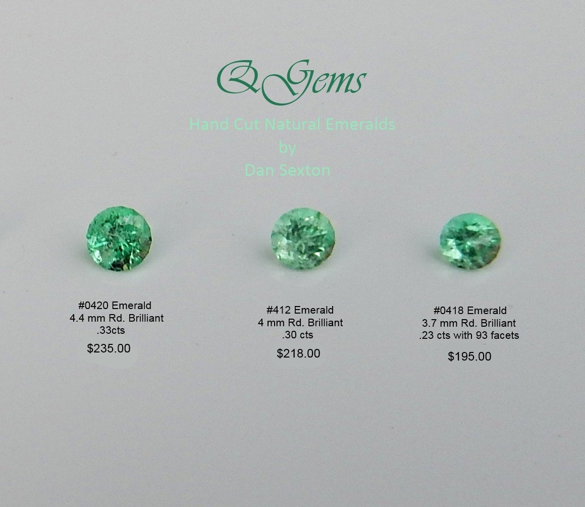 EMERALD Natural Emerald 1/4 Carat 3.7 Mm Hand Cut Round Brilliant With ...