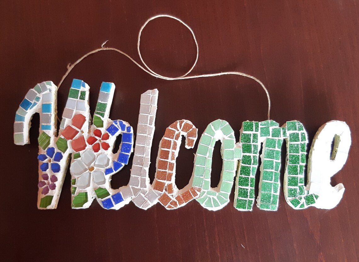 Welcome Sign, Mosaic Sign, Welcome, Outdoor Sign, Door Sign, Wall Art ...