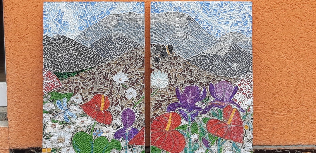 Mosaic Wall Art, Wall Decor, Large, Mountains, Landscape, Floral ...