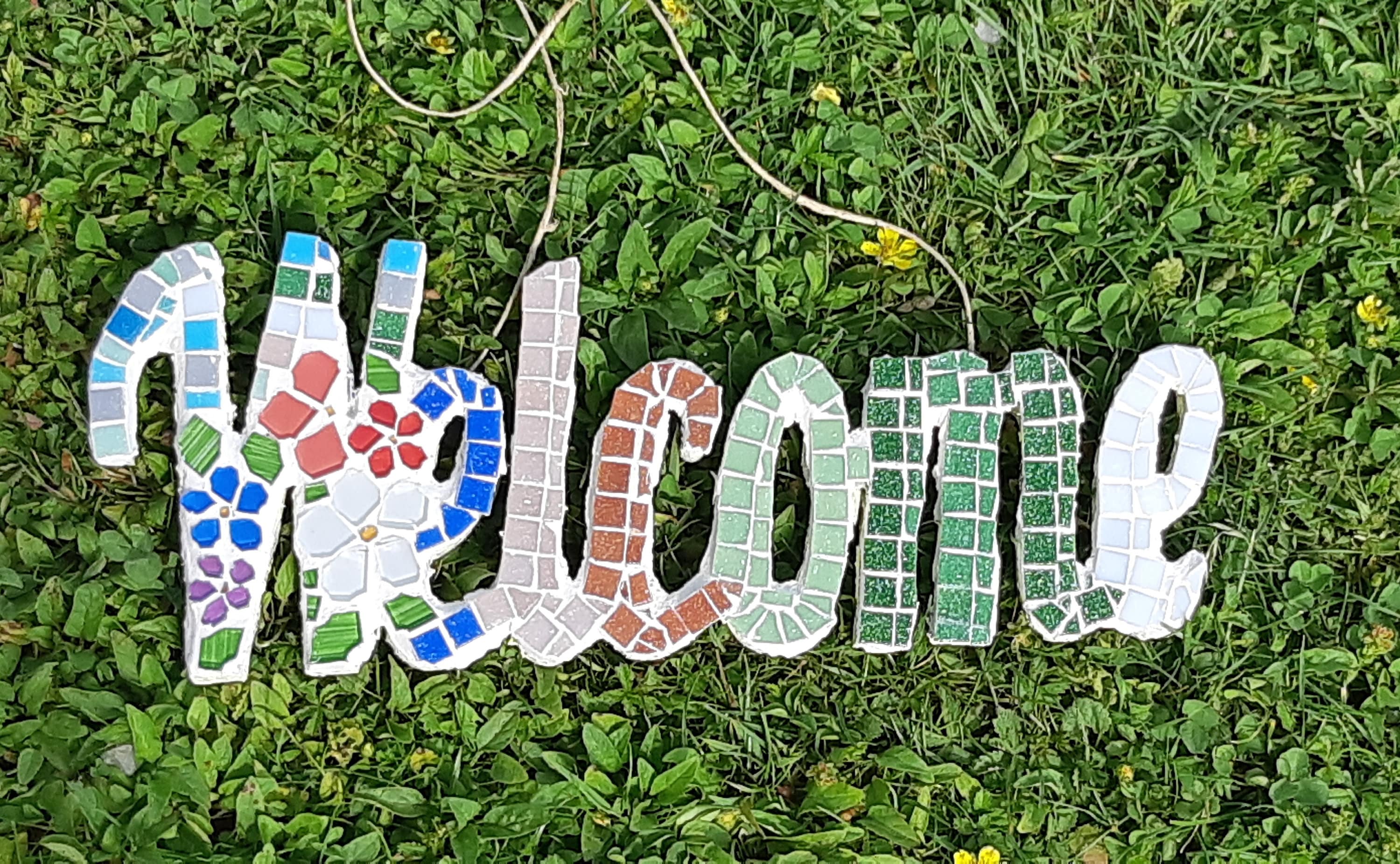 Welcome Sign, Mosaic Sign, Welcome, Outdoor Sign, Door Sign, Wall Art ...